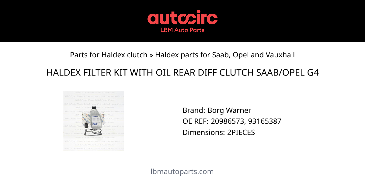 HALDEX FILTER KIT WITH OIL REAR DIFF CLUTCH SAAB/OPEL G4